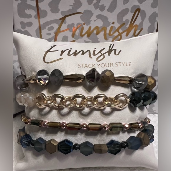 Erimish | Jewelry | Brand New Erimish Bracelets 4 Pc Stack Blue Creamy White Matte Gold | Poshmark